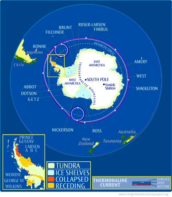 Map of Antarctic Geography, Ice, and Currents - The Global Education ...