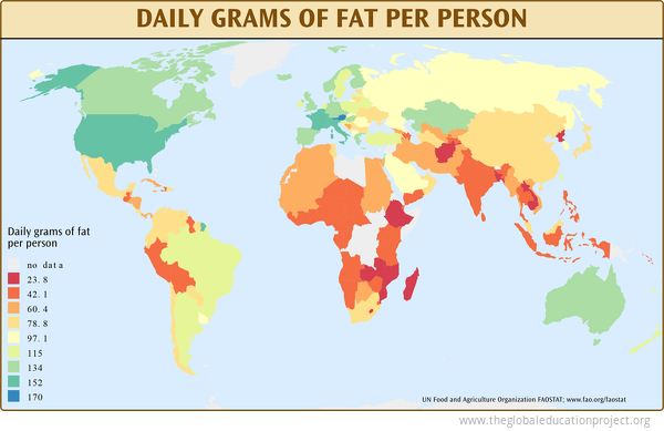 Map of Daily Grams of Fat - The Global Education Project