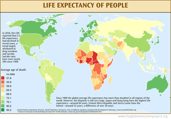 Map of Life Expectancy of People - The Global Education Project